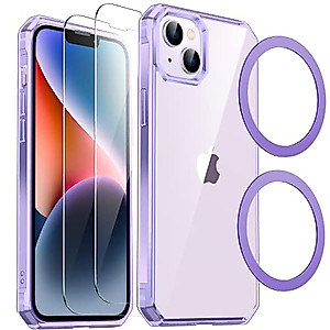 Meifigno Air Armor [5 in 1] Case Designed for iPhone 14, 2X Screen Protector + 2X Magnetic Ring [Military Grade Drop Protection], Shockproof Case Designed for iPhone 14, 6.1 inch 2022, Crystal Purple
