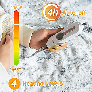 WOOMER Electric Heated Throw Blanket(50"x 60"), Soft Flannel Fast Heating Blanket with Multi-Color Option, 4 Heating Levels & 4H Auto Off, Machine Washable, Over-Heat Protection