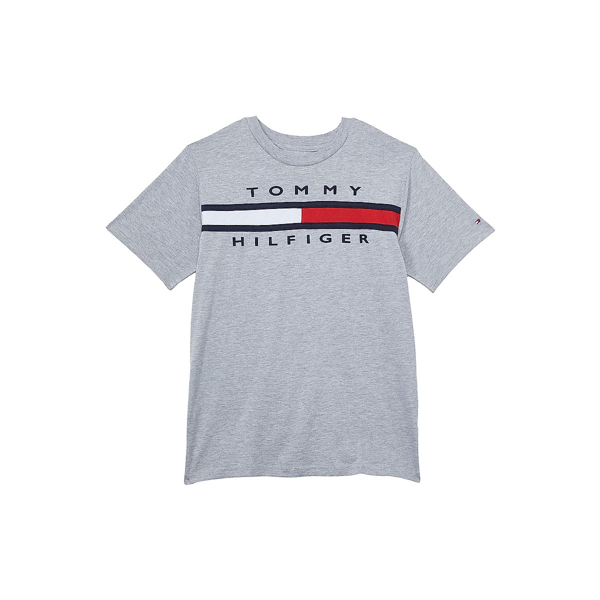 Tommy Hilfiger Boy's Signature Flag Tee (Big Kids) Grey Heather MD (12-14 Big Kid)
