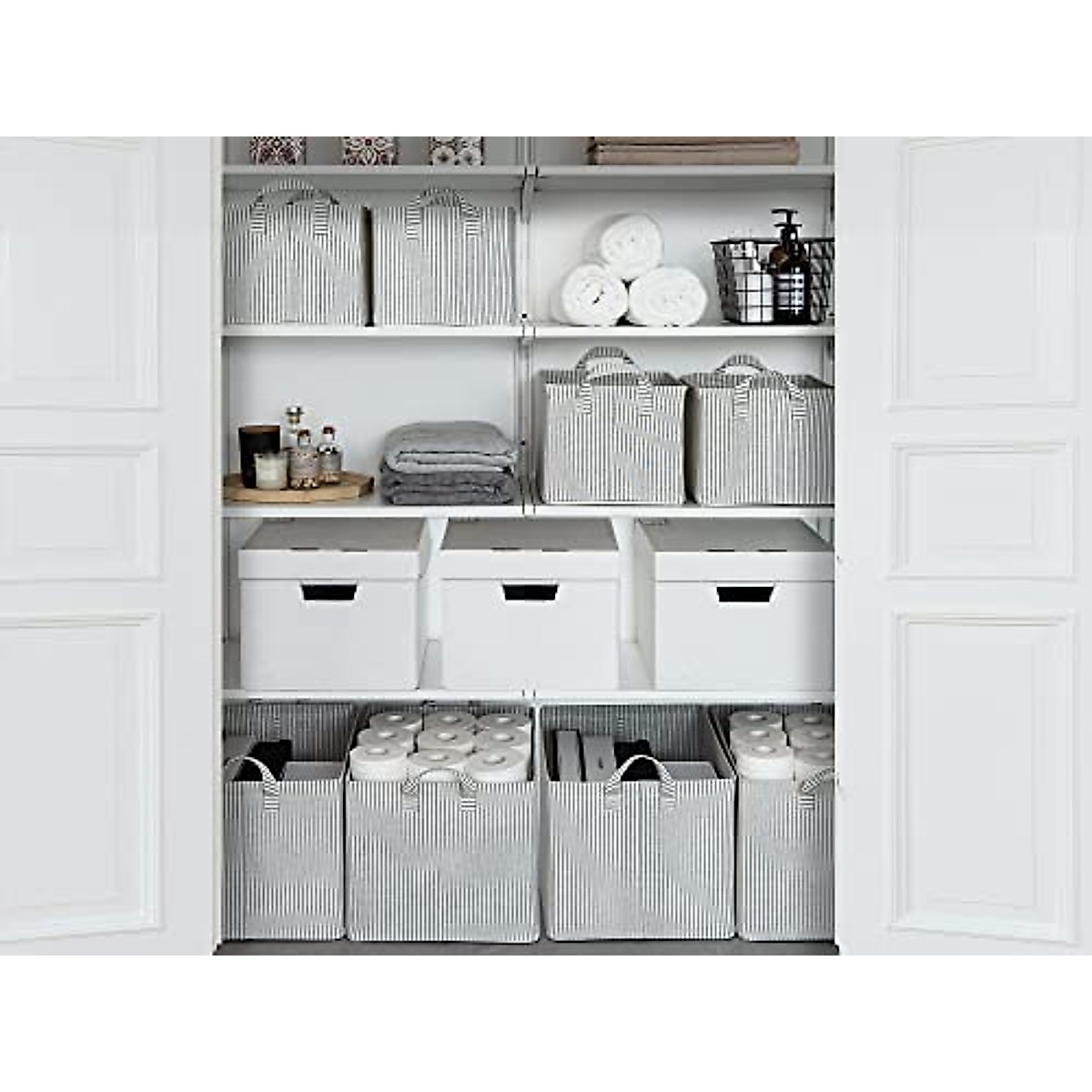 StorageWorks 45L Extra Large Fabric Storage Bins with Fabric Handles, Closet Baskets, Fabric Baskets for Closet Shelves, Foldable Trapezoid Storage Bins, 3 pack