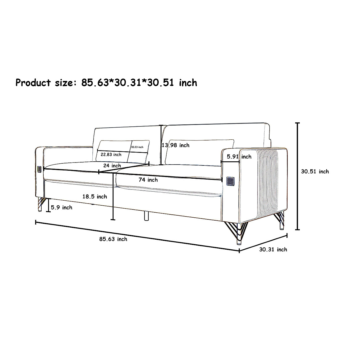 STORFENBOR 85 '' Velvet Sofa Density Sponge Spring Wrapped Fluffy Seat with 2 Waist Pillows and Round Gold-Plated Foot Cream Couch 3 Large Chairs in Living Room Couch Apartment-Beige
