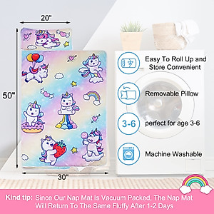 Unicorn Nap Mats for Preschool Daycare Toddler Nap Mat for Girls Daughter Kids Nap Mat with Pillow and Blanket,Sleeping Bag for Kids Granddaughter Kindergarten Travel Napping Gift,50"x20"