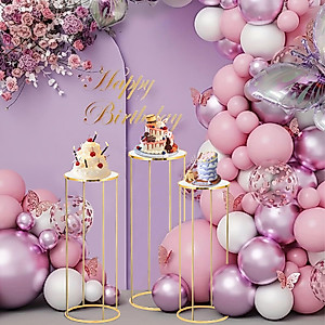 Bonastella Cylinder Stands for Party, 3PCS Cylinder Pedestal Stand, Cilindros Para Fiestas Cake Table Stand for Parties Metal Plant Stand Cylinder Tables for Parties Round Cylinder Stands for Party