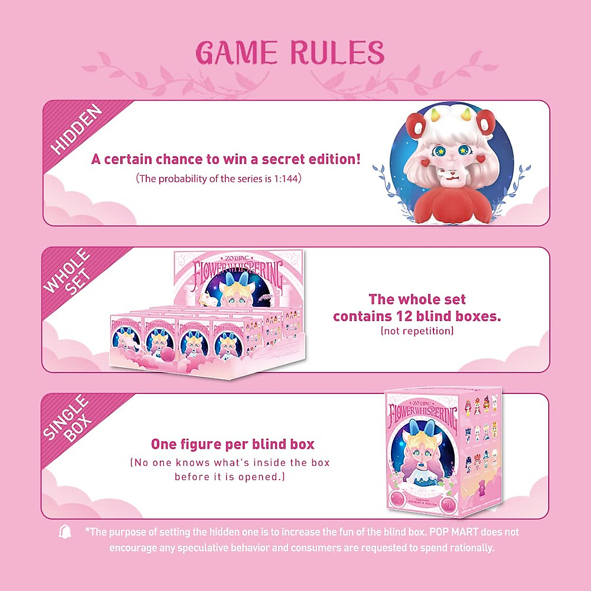 POP MART Zoe Flower Whispering Zodiac Series 3PC Exclusive Action Figure Box Toy Bulk Box Popular Collectible Art Toy Cute Figure Creative Gift, for Christmas Birthday Party Holiday