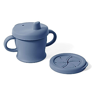 haakaa Silicone Sip-N-Snack Cup, Toddlers Sippy Cup & Snack Container 2-in-1, BPA Free Food Grade Silicone Cup for Baby 6 Month+, 9 Ounce (Blue)