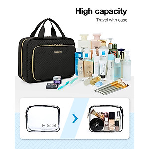 BAGSMART Toiletry Bag Hanging Travel Makeup Organizer with TSA Approved Transparent Cosmetic Bag Makeup Bag for Full Sized Toiletries, Large-Blck