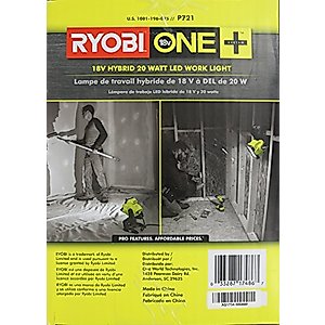 Ryobi P721 One+ 1,800 Lumen 18V Hybrid AC and Lithium Ion Powered Flat Standing LED Work Light with Onboard Mounting Options (Battery and Extension Cord Not Included, Light Only)