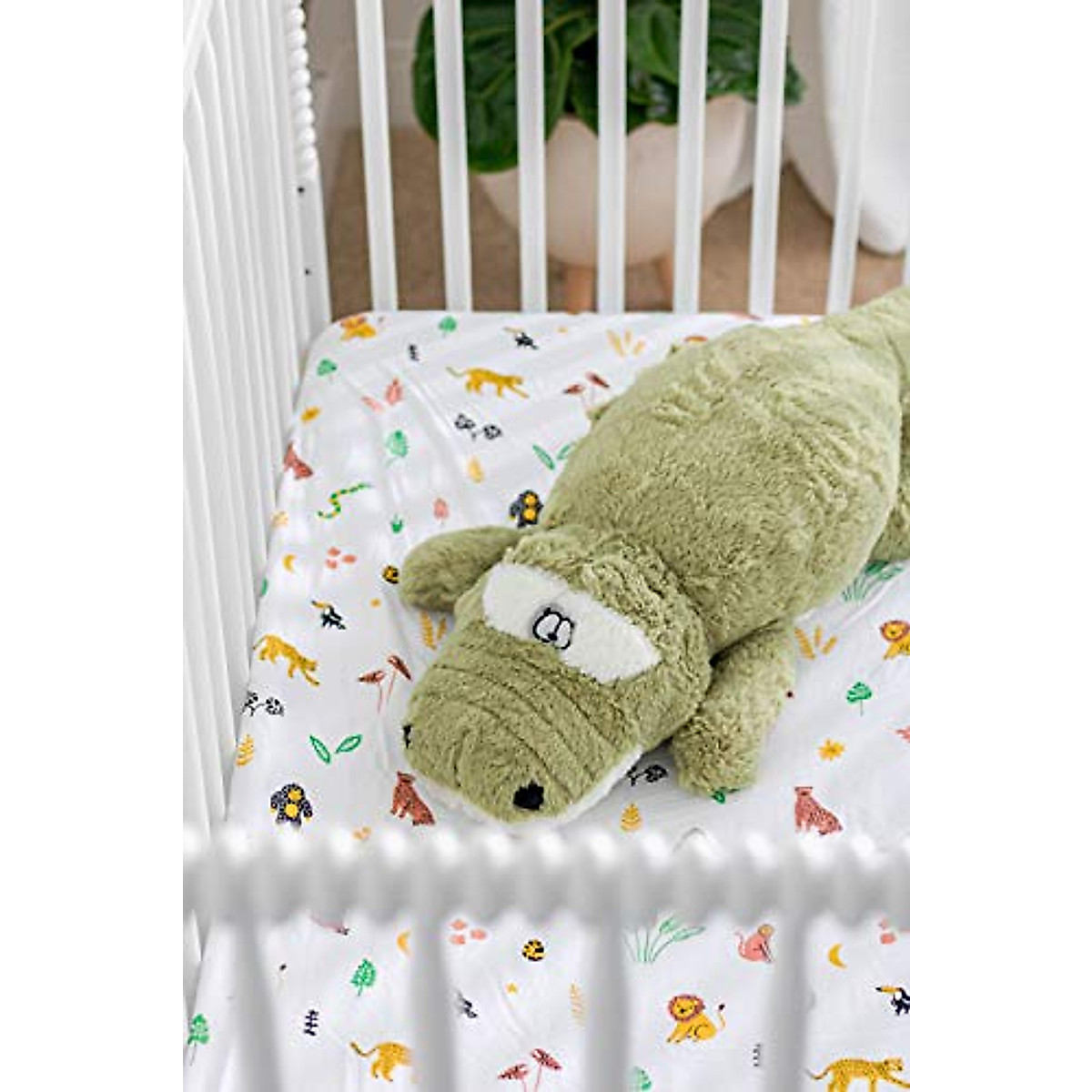 Safari Crib Sheet Fitted Organic, 100% Cotton GOTS Soft Jersey Jungle Animal Crib Sheets, Jungle Safari Animals Baby and Toddler Bedding for Boys and Girls (Jungle)
