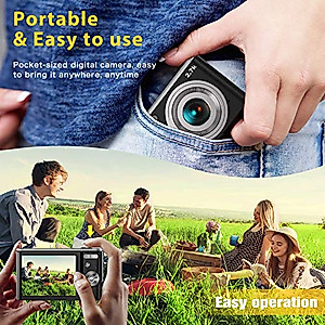 Digital Camera, Lecran FHD 2.7K 44.0 Mega Pixels Vlogging Camera with 16X Digital Zoom, 2.88" IPS Screen, Compact Portable Mini Cameras for Students, Teens, Kids (Black)
