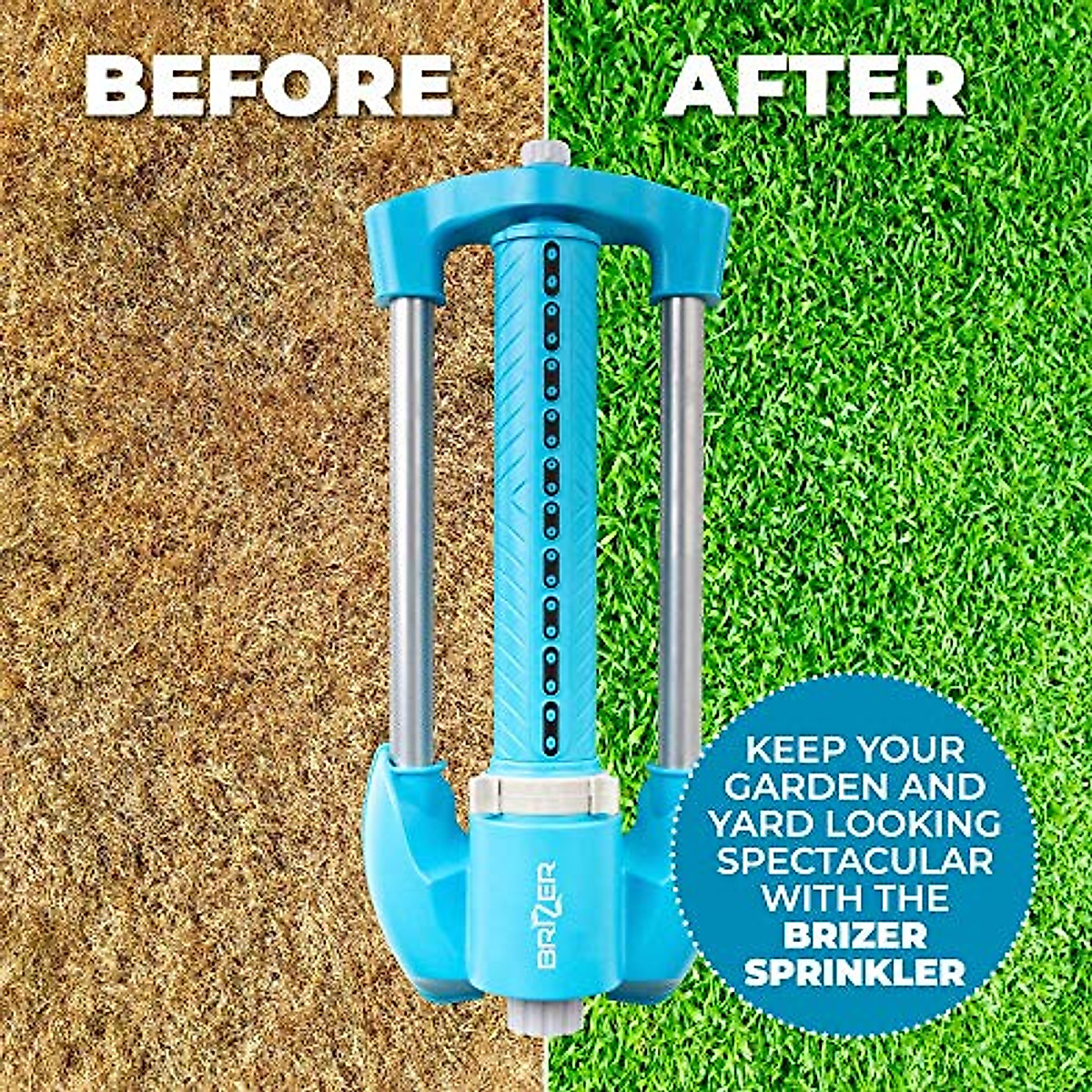 Brizer Oscillating Lawn Sprinkler, Waters 3,000 ft. of Lawn Care, Water Hose for Grass, Sprinkler for Yard, Sprinklers Oscillating, Garden Hose Nozzle, Water Sprinkler for Lawns (Teal)