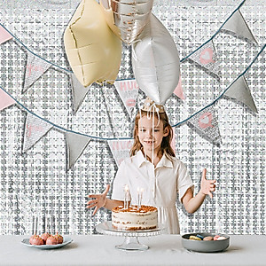 Silver Streamers Metallic Tinsel Foil Fringe Curtains, Door Streamer Photo Booth Backdrop for Birthday Graduation Engagement Bridal Shower Bachelorette Baby Shower Disco Party Decorations