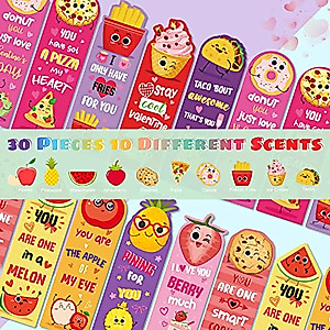 30 Pieces Valentine's Scented Bookmarks Scratch and Sniff Bookmarks Fruit Food Assorted Scented Funny Sayings Bookmarks for Kids Teenagers Classroom Valentines Day Gifts