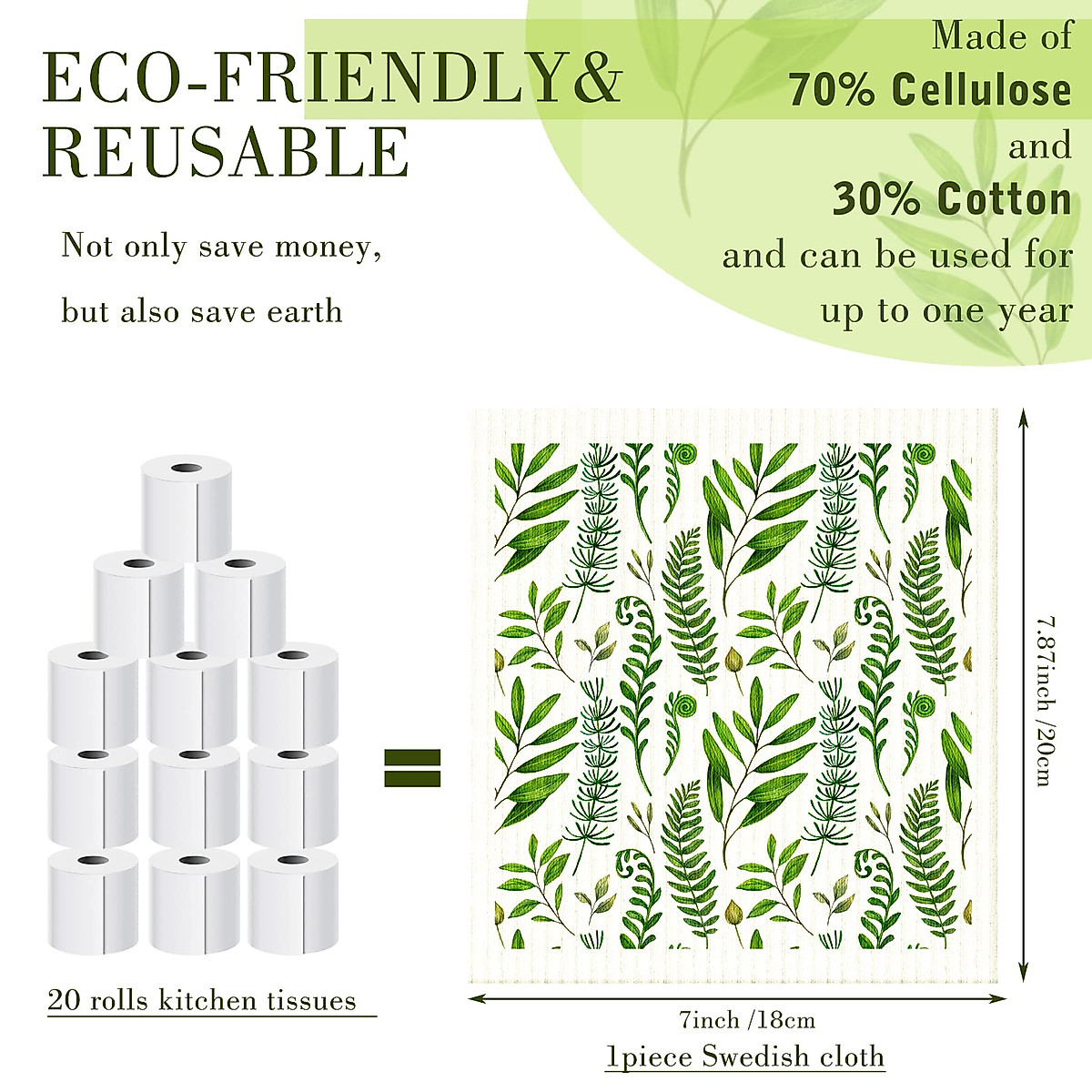 6 Pcs Swedish Dishcloth for Kitchen Reusable Paper Towels Swedish Sponge Absorbent Dish Towel Fast Drying Washable Cleaning Cloths No Odor Wipes Decorative Hand Tea Towel for Kitchen