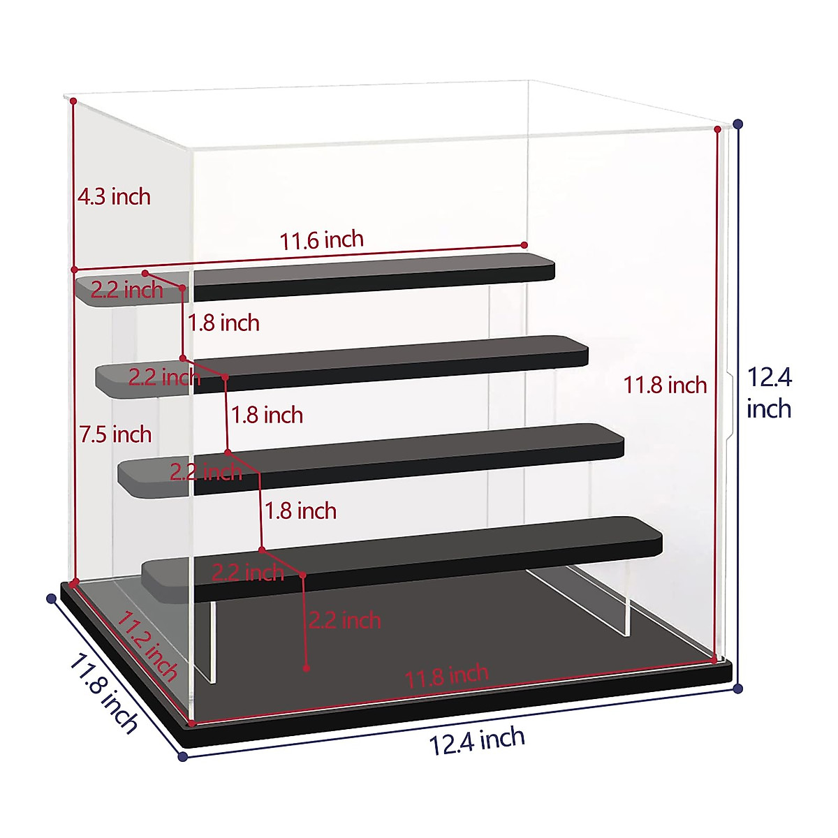 Choowin 5-Tier Clear Acrylic Display Case Display Box Display Stand with Door,Countertop Display Case for Collectible Mini Action Figure,Dustproof Storage Organizer(Black Base,Step)