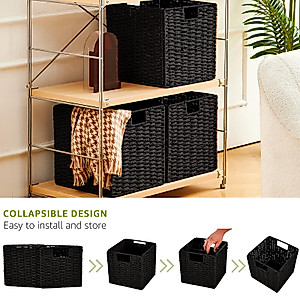 LEGNHOOM Wicker Storage Baskets Set of 2 Foldable Cube Paper Rope Storage Baskets Bins Large Wicker Baskets for Shelves Organizing & Decor, 13 inch (13″×13″×13″)