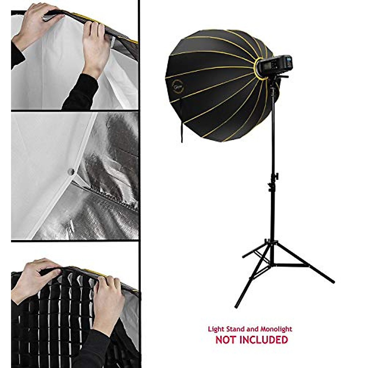 Glow EZ Lock 38" Deep Parabolic Quick Softbox, 16-Sided Parabolic Softbox Opens Up and Closes Down 'Umbrella' Style, this Bowens Mount Softbox with Quick Speedring Swap is an Ideal Speedlight Soft box