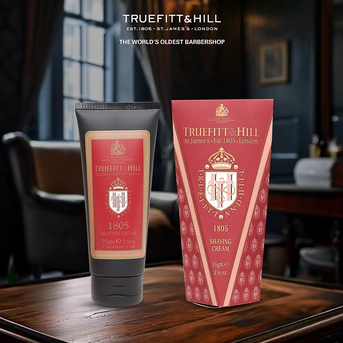 Truefitt & Hill Shaving Cream Tube - 1805 - Premium Glycerin-Based Lather, Smooth Glide, and Hydration for a Luxurious Shave - 2.65 oz