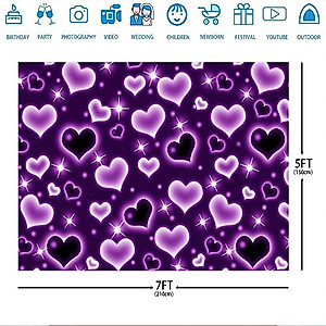 Ticuenicoa 7x5ft Purple Hearts Early 2000s Backdrop for Photography Love Heart Birthday Party Photo Background 2000s Valentines Portrait Backdrop Photo Booth Props Old School Photoshoot Backdrops