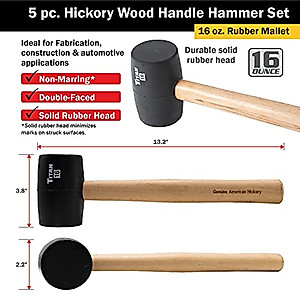 Titan 85070 5-Piece Hickory Wood Handle Hammer Set