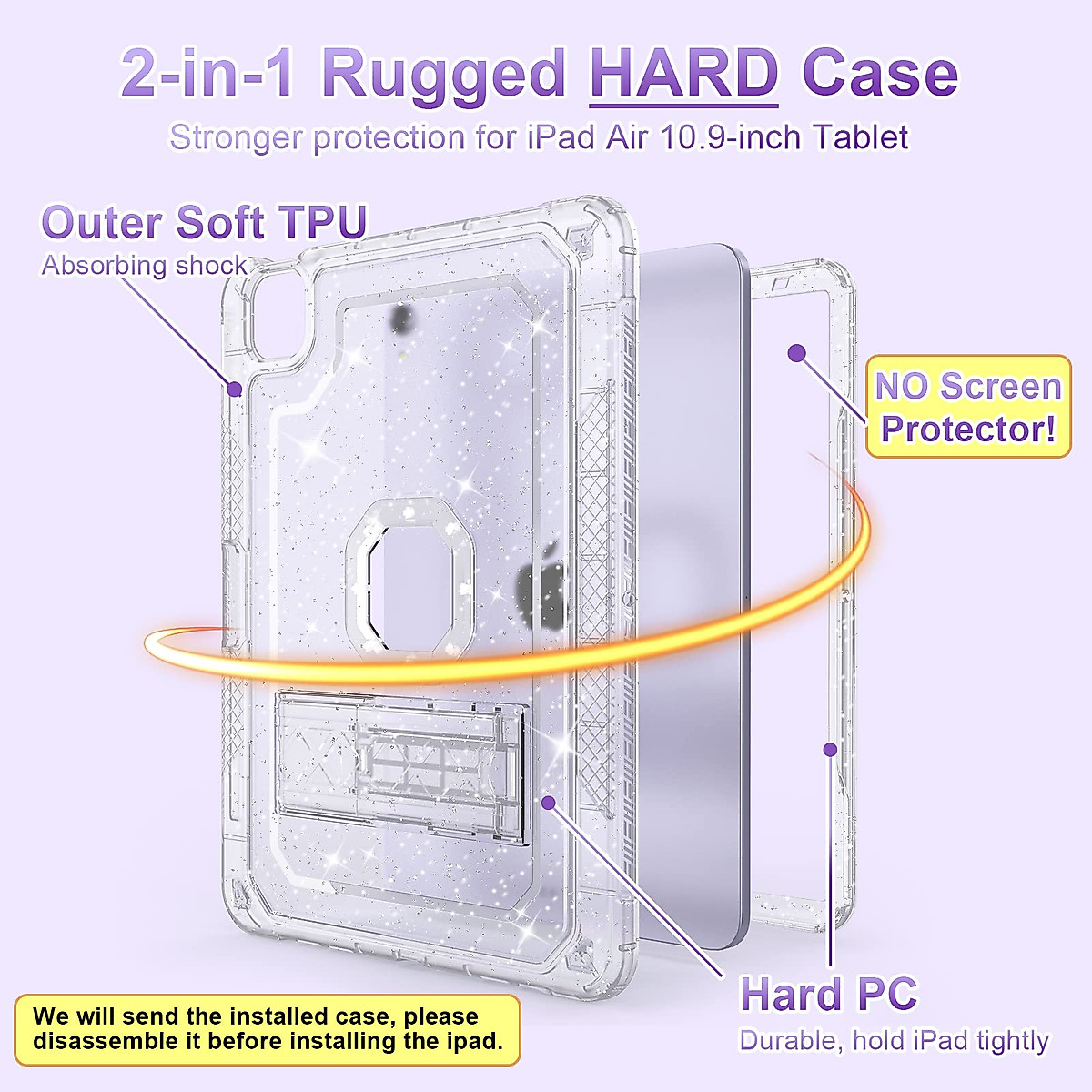 ZoneFoker for iPad Air 5th/4th Generation Case (2022/2020), iPad pro 11 inch Case (4th/3rd/2nd/1st Gen), iPad Air 10.9 case with Pencil Holder/Stand, Hard Sturdy Slim Cover for Girls, Clear Glitter