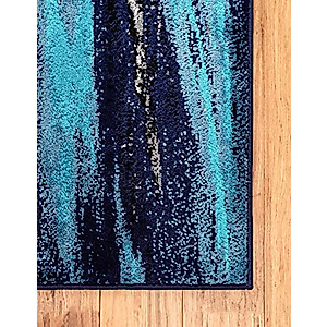 Unique Loom Metro Collection Abstract Water Modern Waves Seascape, Coastal, Nautical Area Rug, 8 ft x 10 ft, Navy Blue/Turquoise