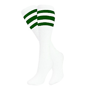 Full 90 Mens 5 PAIRS Classic Multi Striped Sports Tube Socks,Sock Size 10-15, White, Large