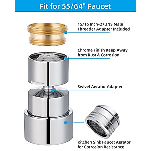 Hibbent 2 in 1 Faucet Aerator with Adapter, Connect to Garden Hose/Other 3/4 Inch Thread Hose, Big Angle Swivel Kitchen Sink Faucet Aerator with Movable Lid to Cover the Thread-Polished Chrome