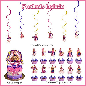 Generic 𝐿𝑢𝑙𝑖 𝑃𝑎𝑚𝑝𝑖𝑛 Birthday Party Decorations, Music Themed Birthday Banner Honeycomb Centerpieces Hanging Swirls Cupcake Cake Toppers Party Balloons for Birthday Baby Shower Party Supplies