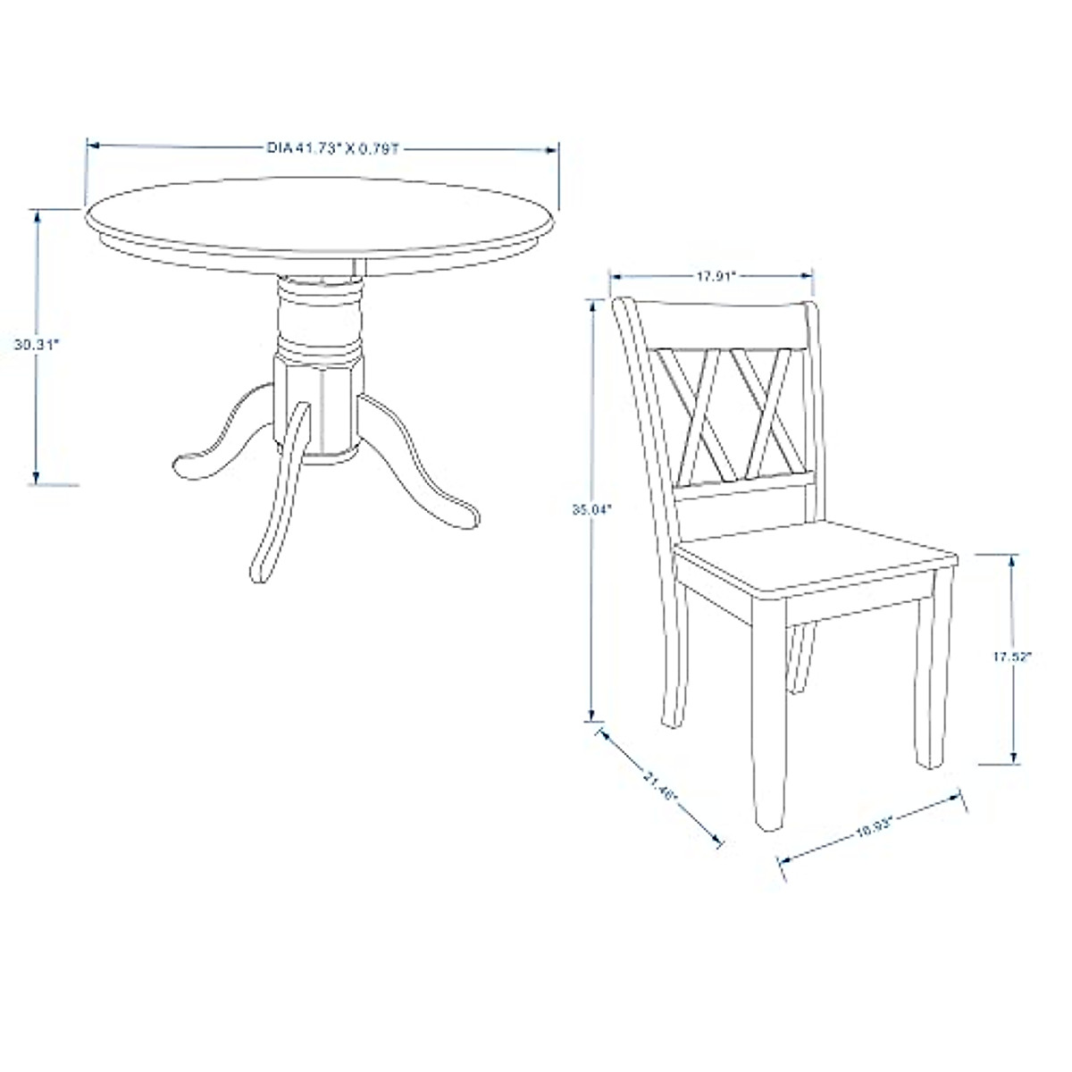 Glenwillow Home 3-PC - 42" Round Pedestal Dining Table in White + White/Natural Double X-Back Dining Chairs Dining Set