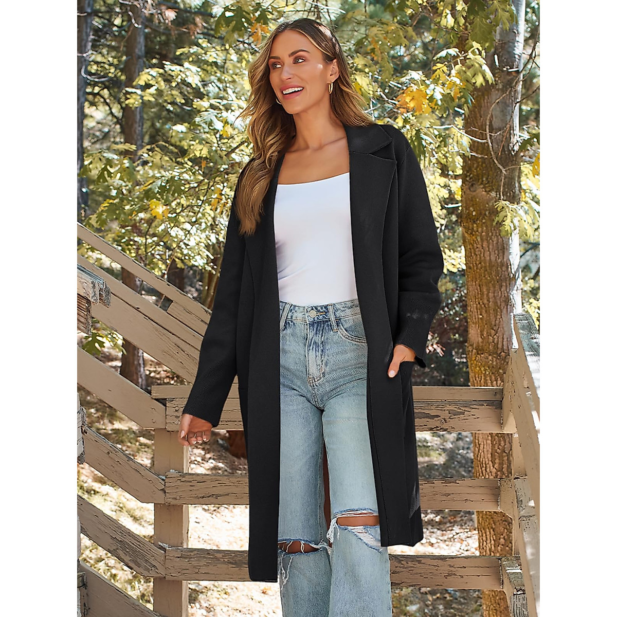 LILLUSORY Women's Long Dressy Cardigan Sweaters Fall Oversized Coatigan Jackets 2025 Knit Business Casual Winter Coats Black S