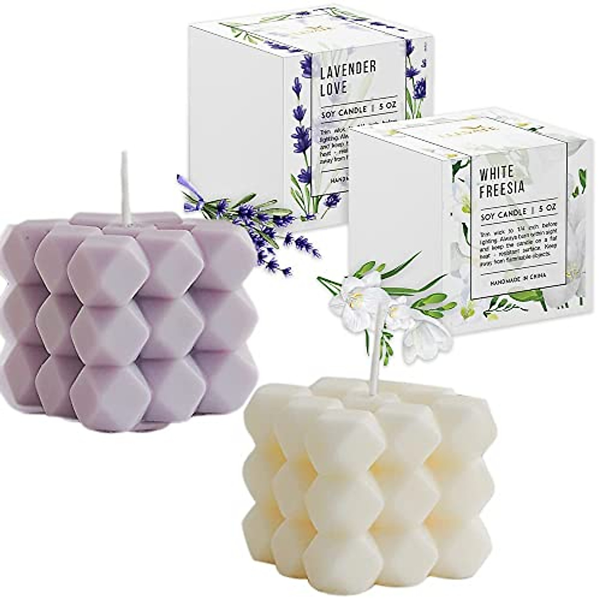 2PC Premium Floating Bubble Candle Gift Set | 100% Handmade Scented Soy Wax Candles | TikTok Bedroom Decor Aesthetic | Aromatherapy Decorative Candles | Wedding Decor | White(Freesia)+Lilac(Lavender)