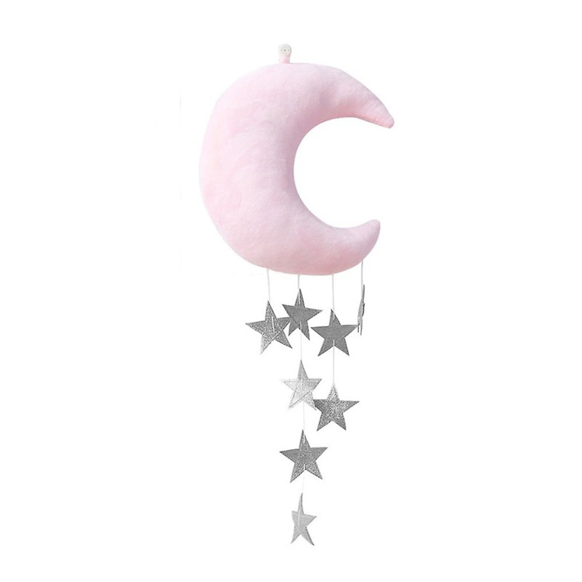 Braceus Wall Backdrop Children Room Hanging Moon Stars Stuffed Decor for Baby Bedroom (Pink + Silver)