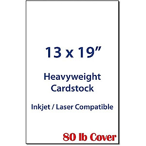 13" x 19" Cardstock Sheets For Inkjet or Laser Printers - Heavy 80lb Cover Matte Finish White - Great for Flyers, Posters, Covers (50 Sheets)