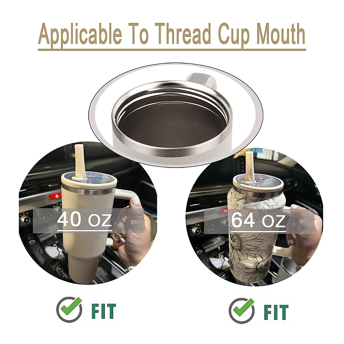 3PCS 40 oz Replaceble Tumbler Flip Straw Lid for Stanley Quencher, Reusable Tumbler Cover for Stanley Cup,Straw Lid Replacement Fit (Cream White/3PCS)