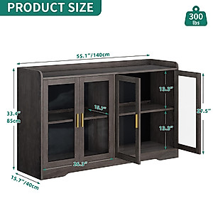 YITAHOME Coffee Bar Cabinet w/LED Light, 55'' Sideboard Buffet Cabinet with Storage with Adjustable Shelves, Storage Cabinet with 4 Doors for Kitchen, Living Room, Charcoal Grey