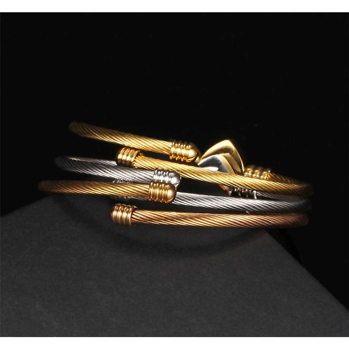 MiniJewelry Simpl Gold Love Heart Bangle Bracelets for Women BFF Family Stainless Steel Adjustable Birthday