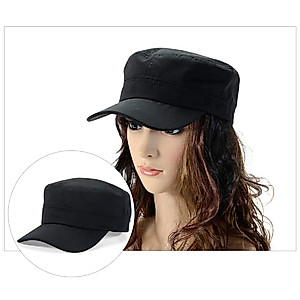 LERTREE Adjustable Unisex Flat Top Twill Classical Baseball Cap Military Hat 22-23.6 in Cadet Cap (Black)