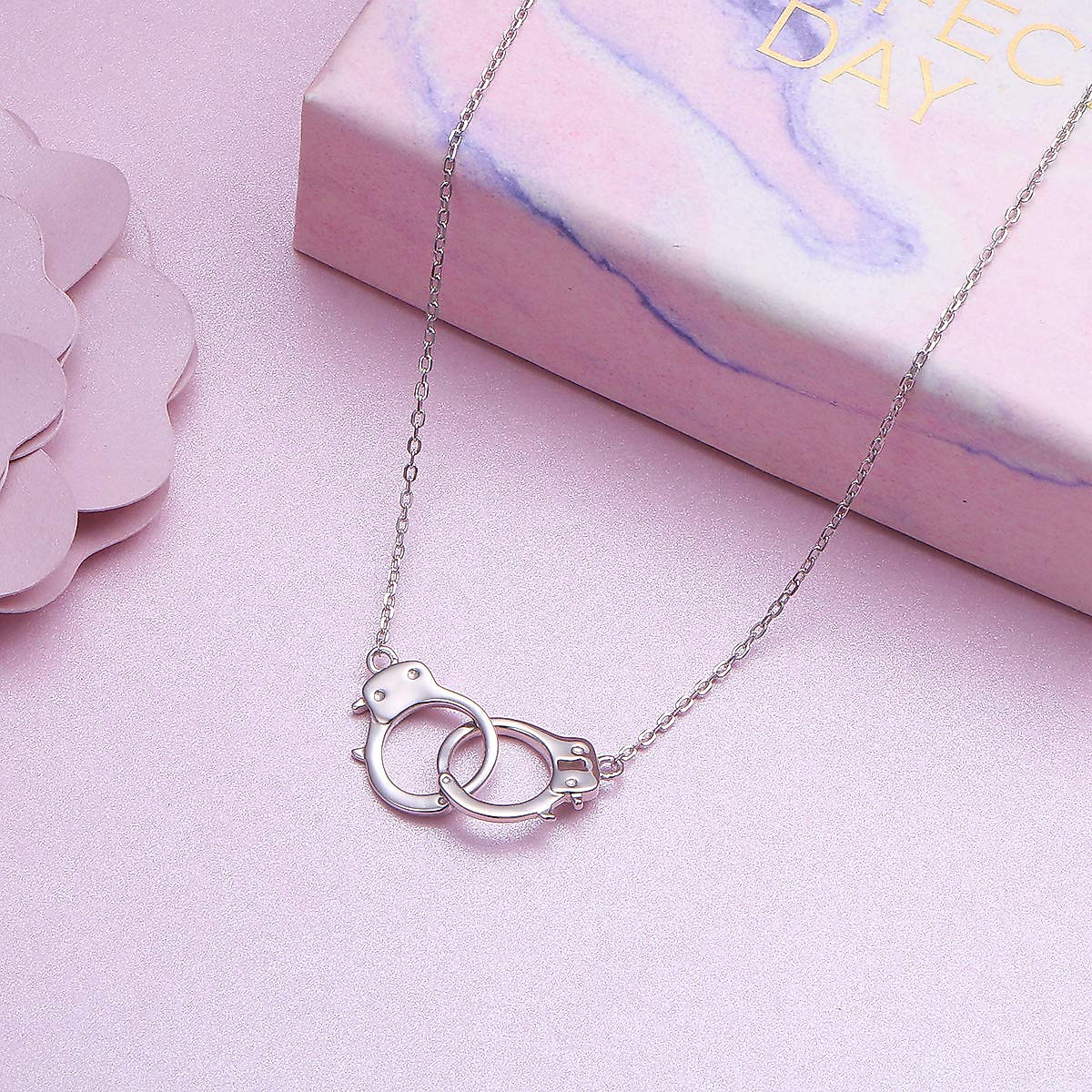 DAOCHONG S925 Sterling Silver Handcuffs Necklace Pendant for Women