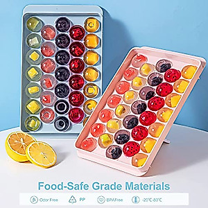 Round Ice Cube Tray with Lid & Bin Ice Ball Maker Mold for Freezer with Container Mini Circle Ice Cube Tray Making 66PCS Sphere Ice Chilling Cocktail Whiskey Tea Coffee 2 Trays 1 ice Bucket & Scoop