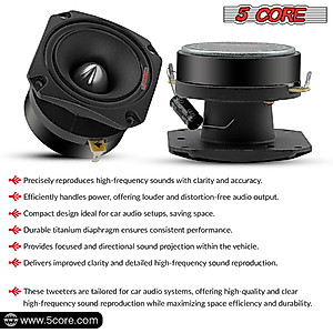 5 CORE Tweeters Speakers Car Audio Pair 600W Combined Peak 4 Ohm 3.5 Inch Aluminum Super Bullet Tuiters para Sonido para Carro - TW BLT 150 BLK Pair