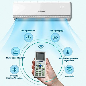 AURUS 2 Ton 24000 BTU Mini Split Cools Up to 1000.Sq.Ft Energy Efficient Ductless Air Conditioner, with Heat Pump and Pre-Charged 10ft Installation Kits 220v