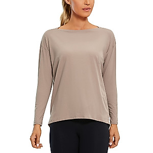 CRZ YOGA Long Sleeve Workout Shirts for Women Loose Fit-Pima Cotton Yoga Shirts Casual Fall Tops Shirts Mortar color Large