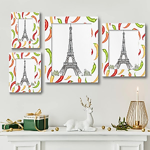 Pardick Colorful Chilli Pepper 8x10 Picture Frame, Red Yellow Green Chilli Wooden Photo Frames for Tabletop and Wall Display, Picture Frame Home Decor