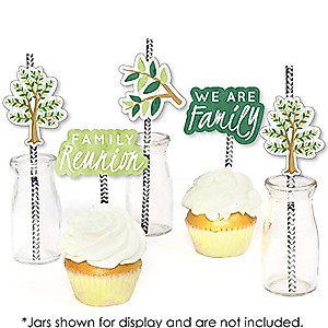 Family Tree Reunion - Paper Straw Decor - Family Gathering Party Striped Decorative Straws - Set of 24