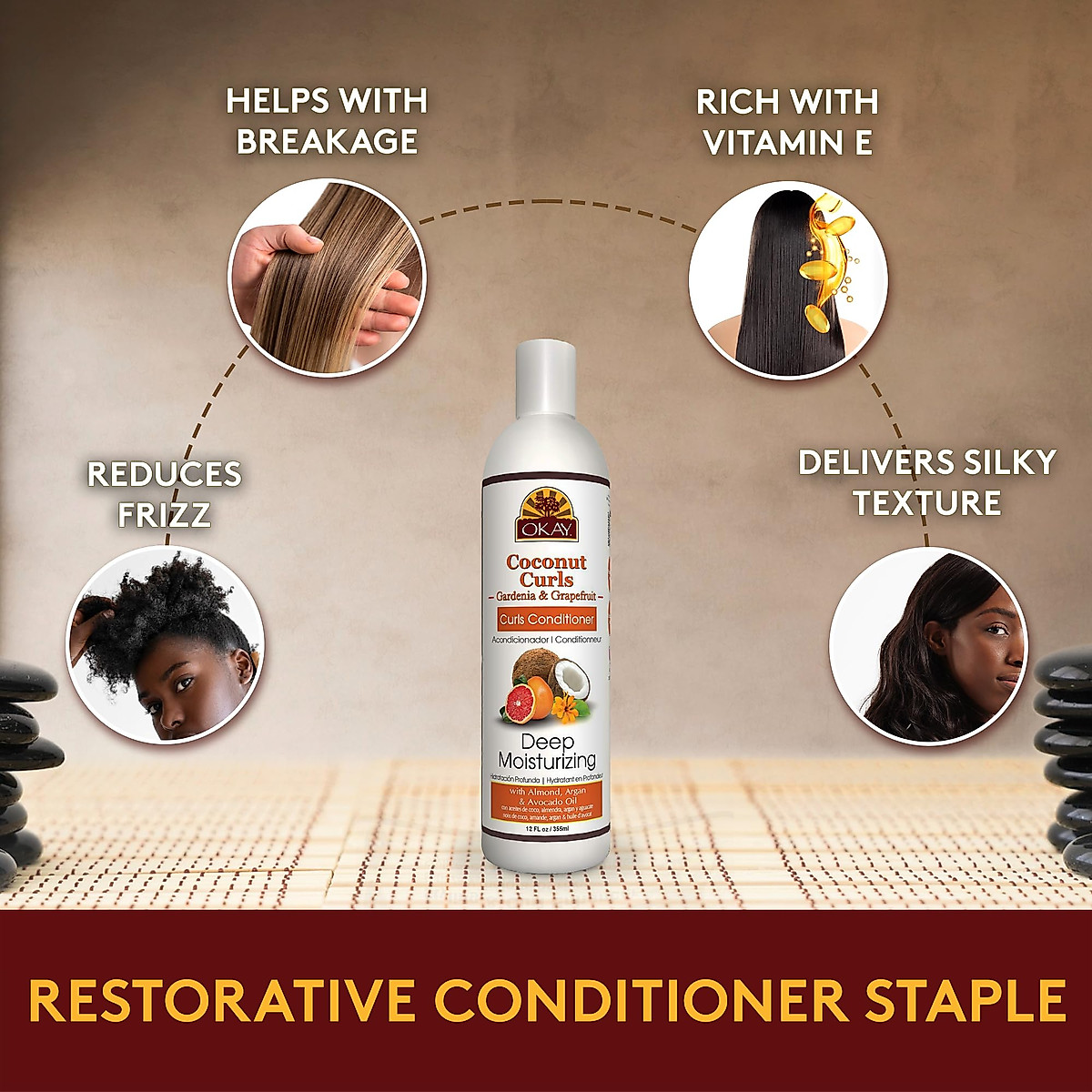 OKAY Coconut Curls Gardenia&Grapefruit Conditioner Helps Moisturize,Hydrate,and Define Curls Sulfate,Silicone,Paraben Free For All Hair Types and Textures Made in USA 12oz