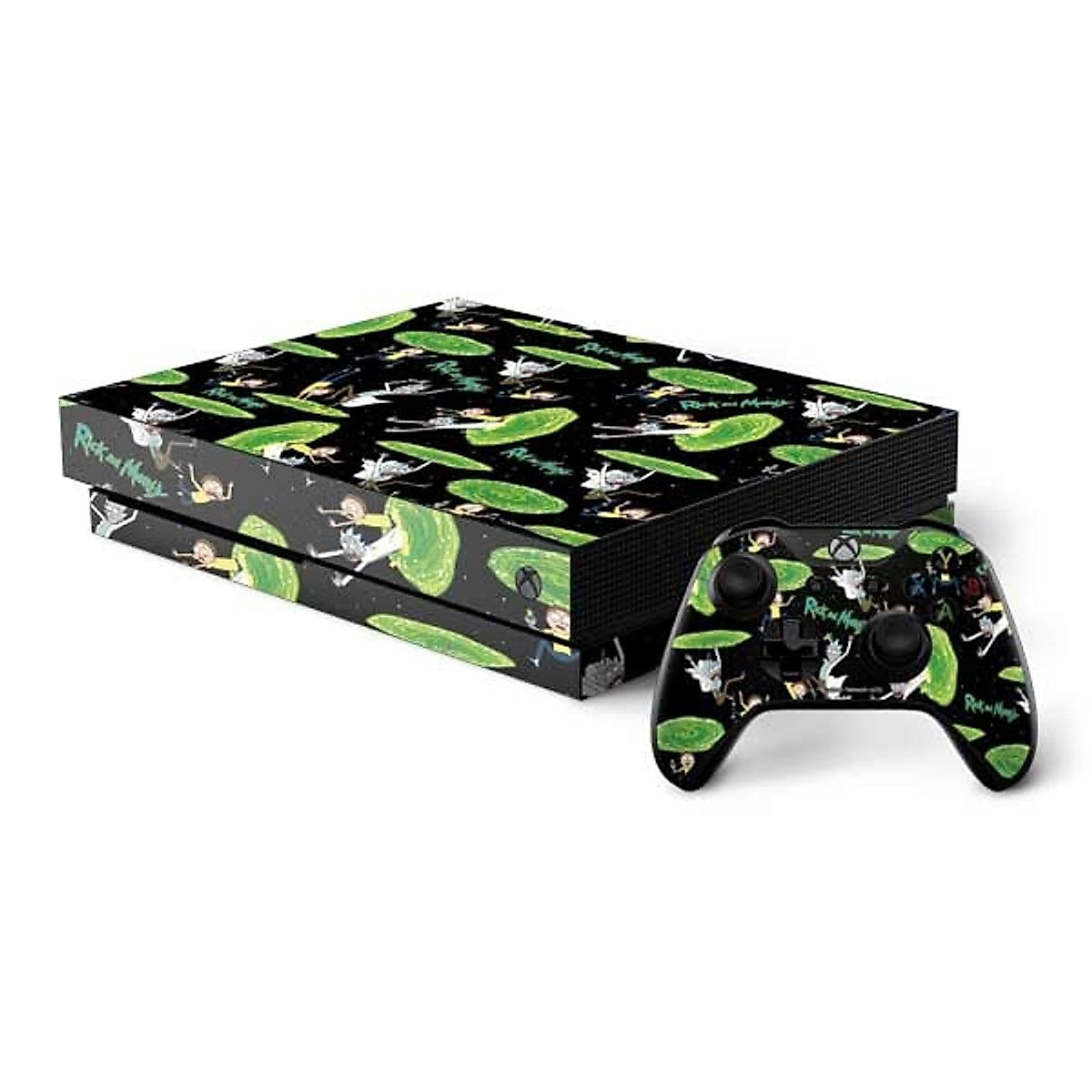 Skinit Decal Gaming Skin Compatible with Xbox One X Console and Controller Bundle - Officially Licensed Warner Bros Rick and Morty Portal Pattern Design