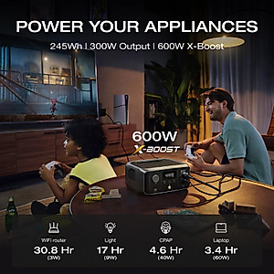EF ECOFLOW Solar Generator RIVER 3 with 45W Solar Panel, 245Wh Portable Power Station LiFePO4 Battery, 300W Up to 600W AC Output, <20 MS UPS, 1Hr Fast Charging Power Station for Outdoor/Camping/RVs