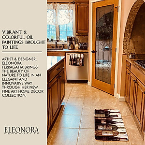 Italian Wine Kitchen Mat & Hand Towel Set (2-Piece Set) - Fine Art Print Kitchen Floor Mat - Microfiber Polyester Decorative Kitchen Towels - Soft Flannel Top, Memory Foam Machine Washable Kitchen Set