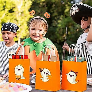 PINWATT 25Pcs Mini Orange Gift Bags Paper Treat Bags with Tissues, 6" Small Party Favor Bags for Halloween, Kids Birthday, Baby Shower, Shopping
