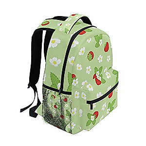Bookbags Laptop Backpack for High School Adult Women Strawberry Green Travel College Teens Student Casual Shoulder Daypack